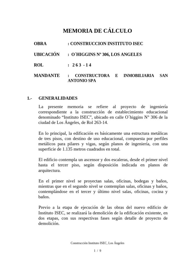 Memoria Calculo - ISEC | PDF | Hormigón | Acero
