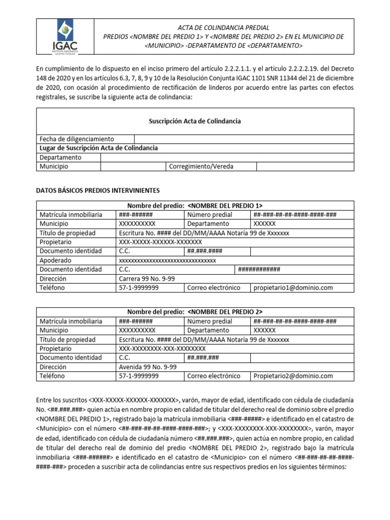 Fo-Gct-Pc02-01 Acta de Colindancia Predial | PDF