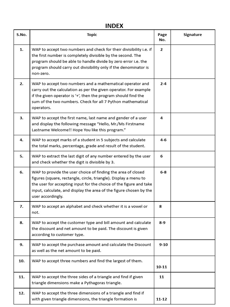 PRACTICAL FILE INDEX | PDF | Numbers | Area