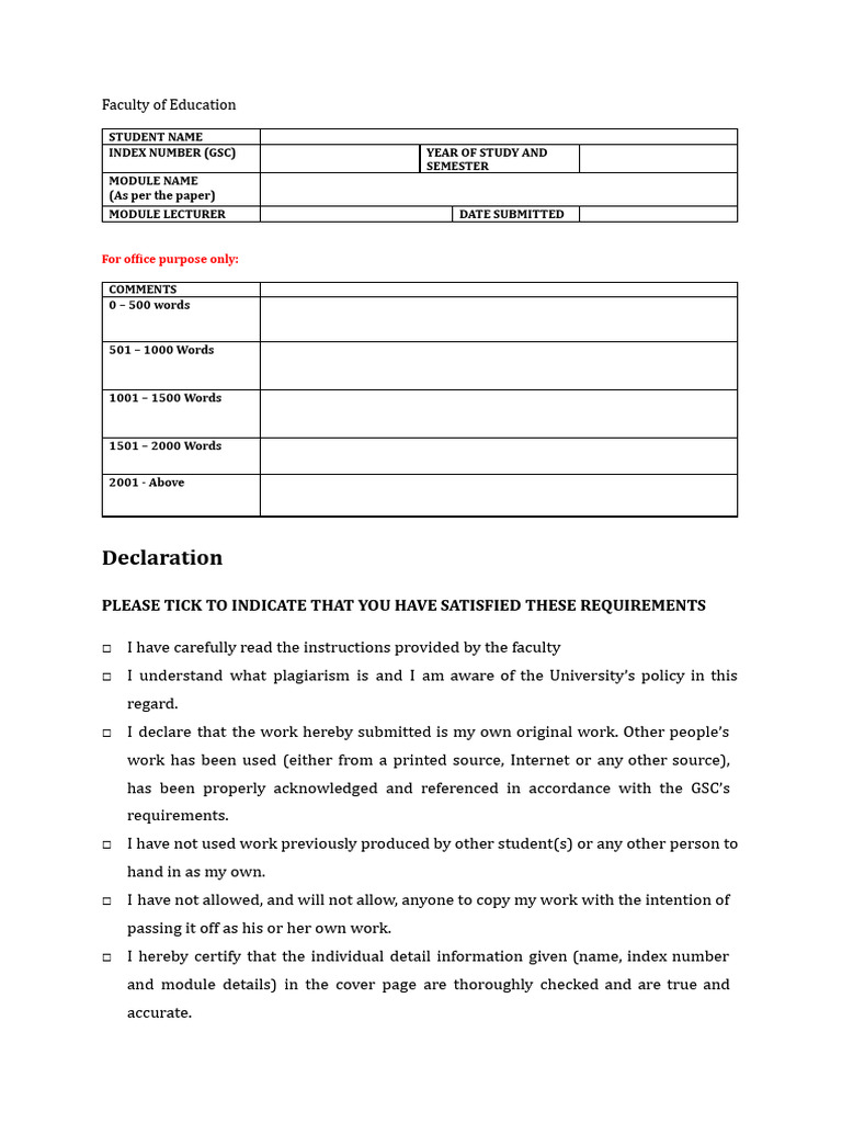 Assignment Cover Page - Answer Sheet - FE | PDF