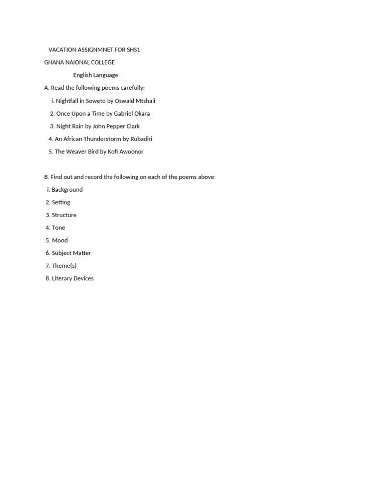 English Vacation Assignment | PDF