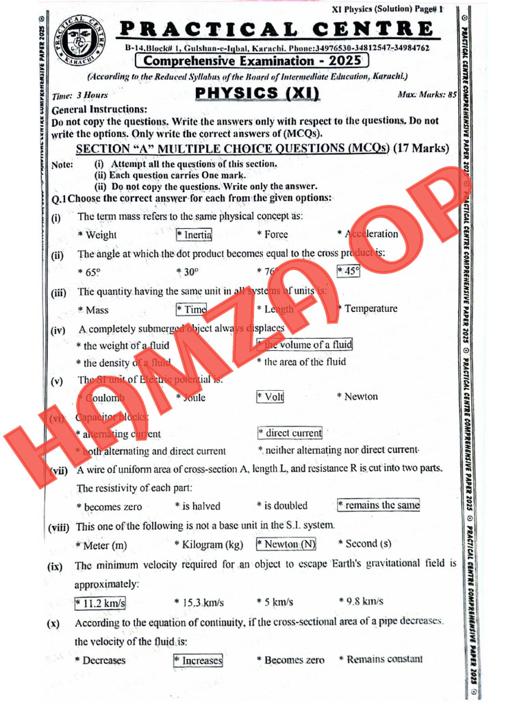 Xi - Physics Solved PC Comprehensive 2025 - Hamza Op | PDF