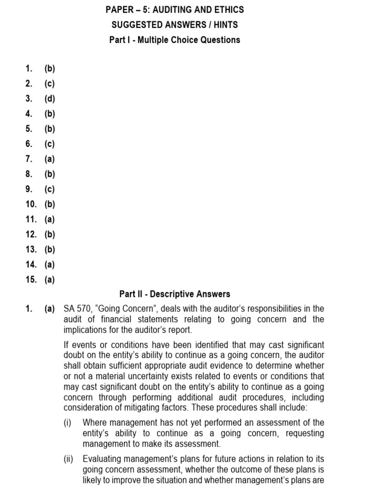 Ans Key - 22.04.25 - Audit MTP (May 25) | PDF | Audit | Expense