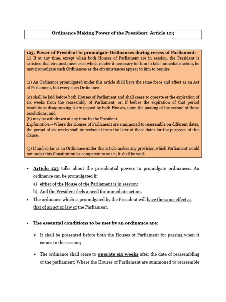 25 Ordinance Making Power of The President | PDF | Act Of Parliament ...