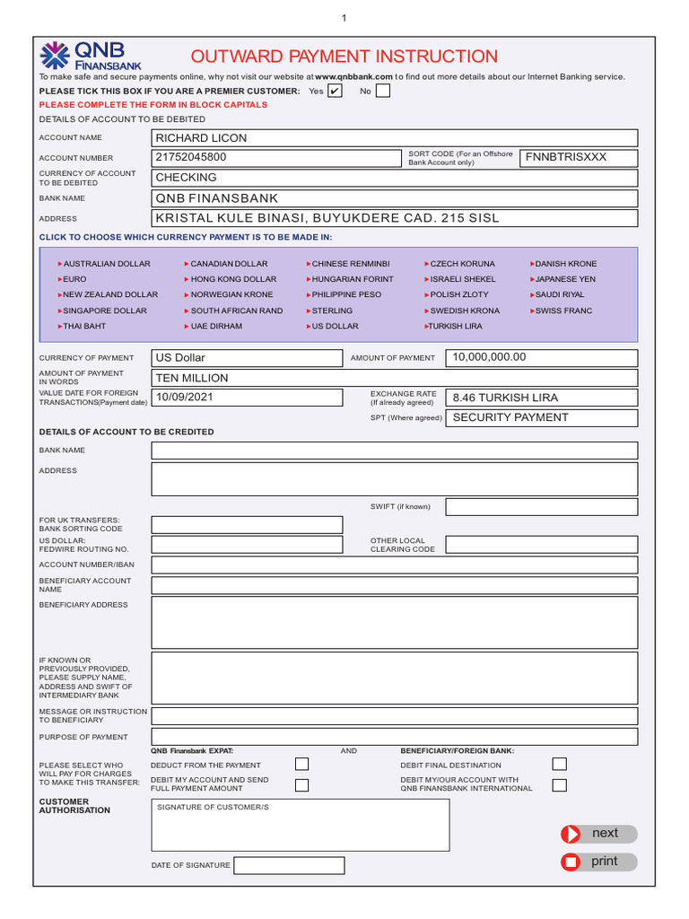 QNB Finansbank Transfer Form | PDF | Banks | Online Banking