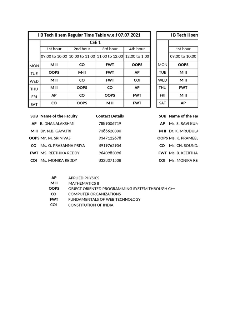 Cse Updated Time Table From 7th July | PDF