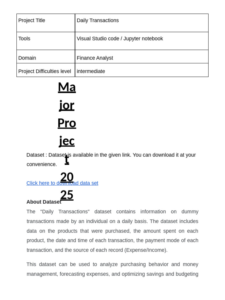 Daily Transactions Problem Statement Major Project | PDF | Data ...