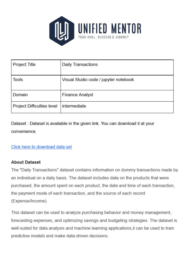 Daily Transactions Problem Statement | PDF | Data Analysis | Statistics