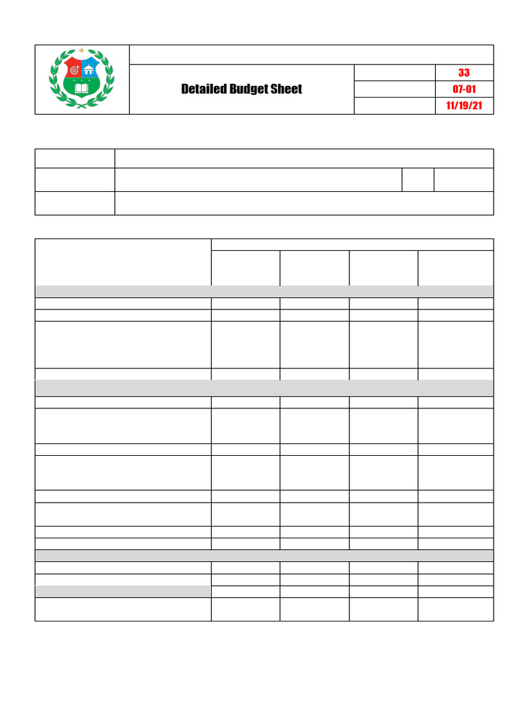 USC REC F-33 - Detailed Budget Sheet | PDF