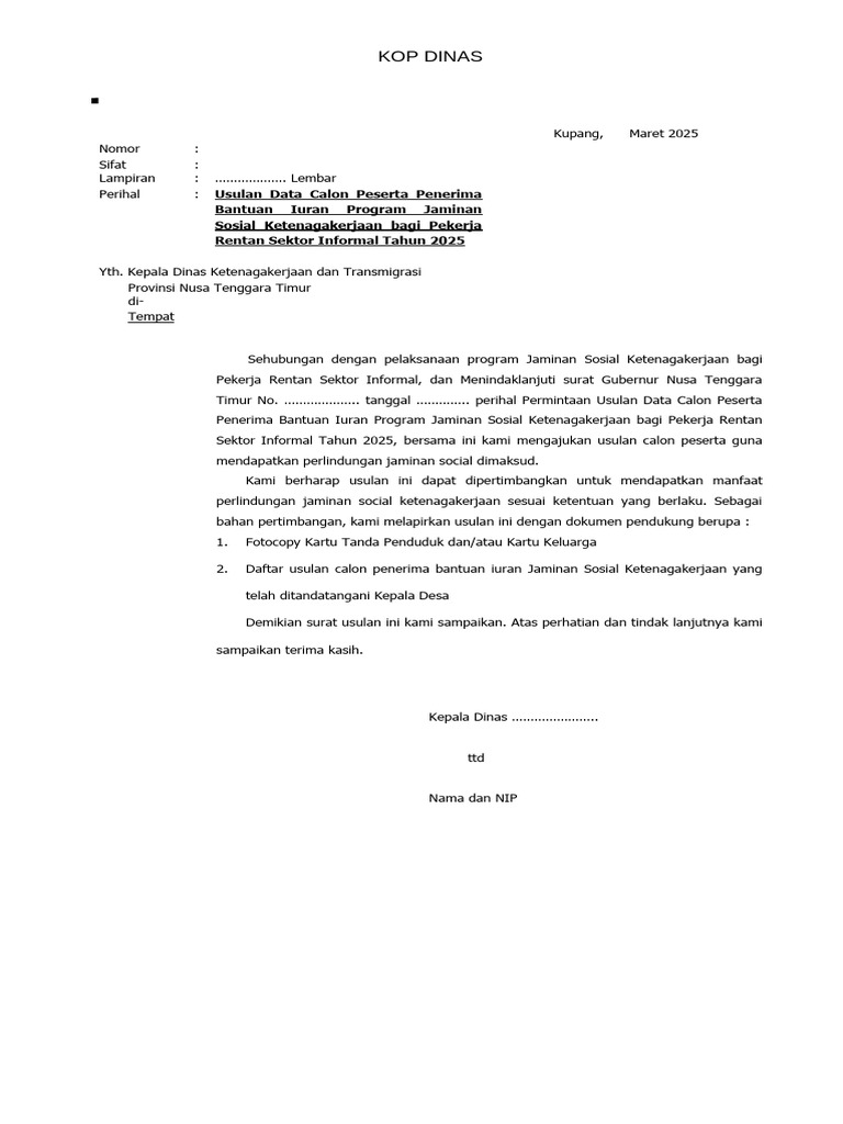 Surat Usulan Data Pekerja Rentan | PDF