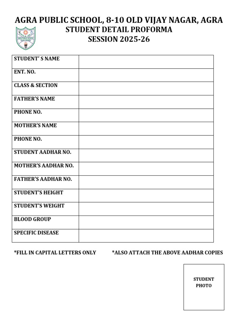 Student Admission Proforma 2025-26 | PDF