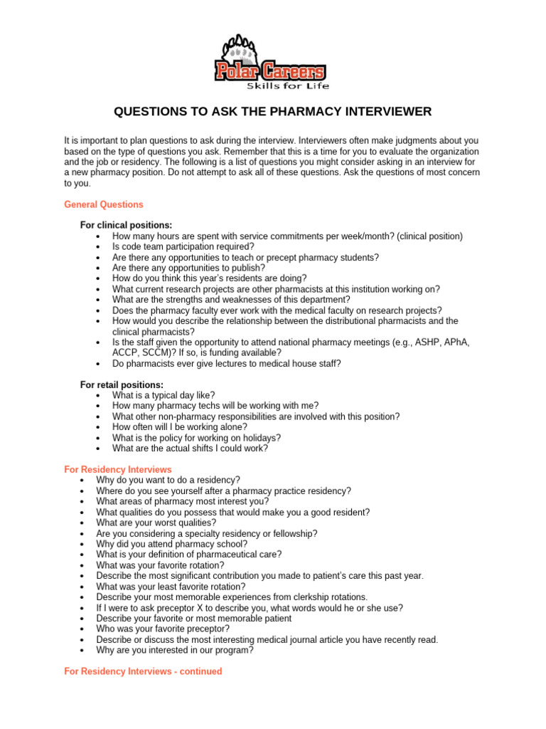 Pharmacy Interview Questions Guide | PDF | Pharmacy | Residency (Medicine)