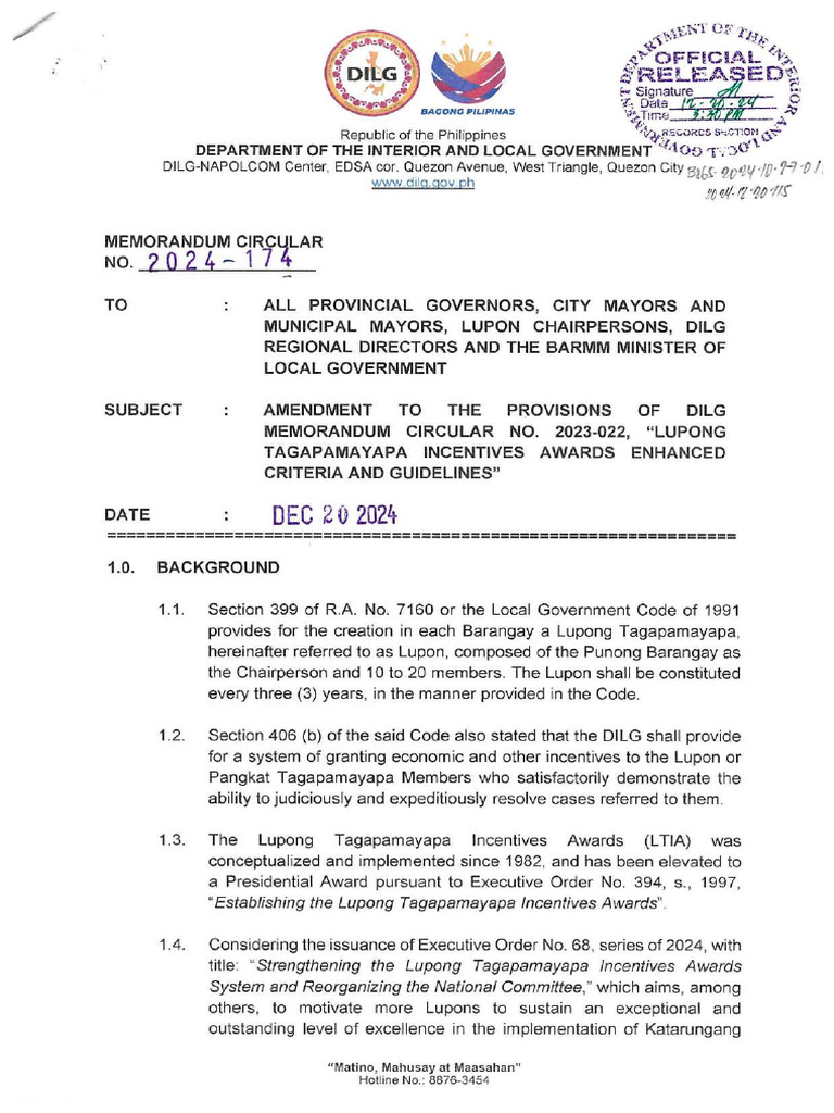2025 01 08 003 MEMO Re DILG MC. NO. 2024 174 | PDF