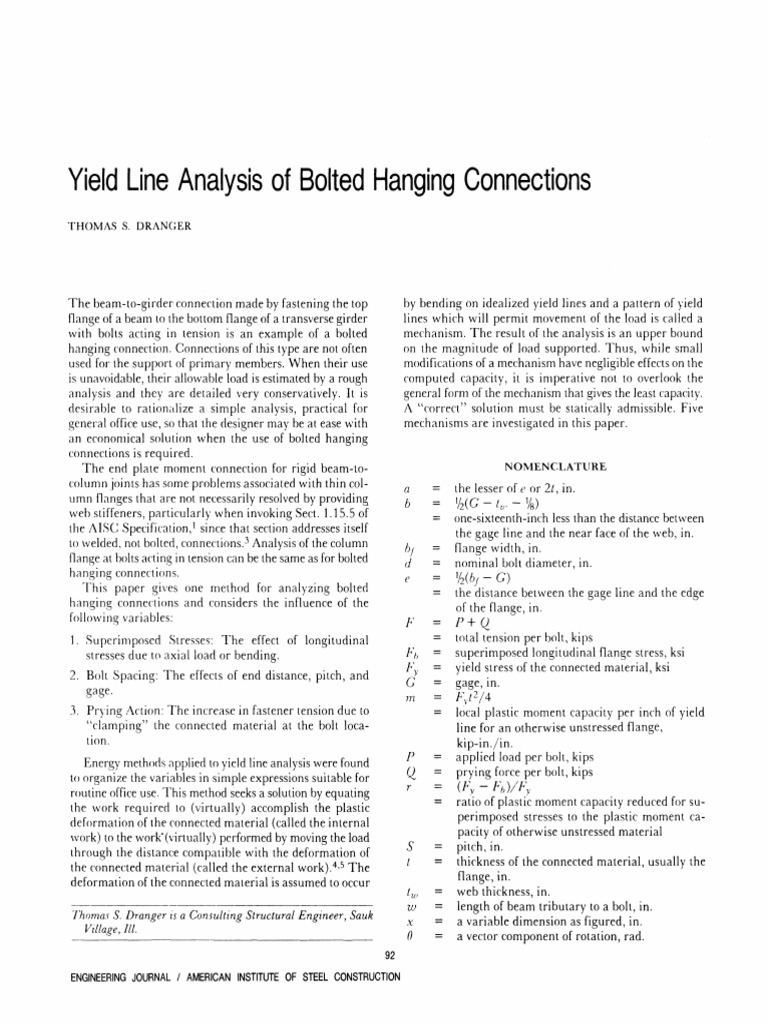 Yield Line Analysis of Bolted Hanging Connections | PDF | Screw ...