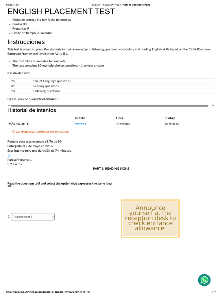 English Placement Test Overview | PDF | Sales | Whales