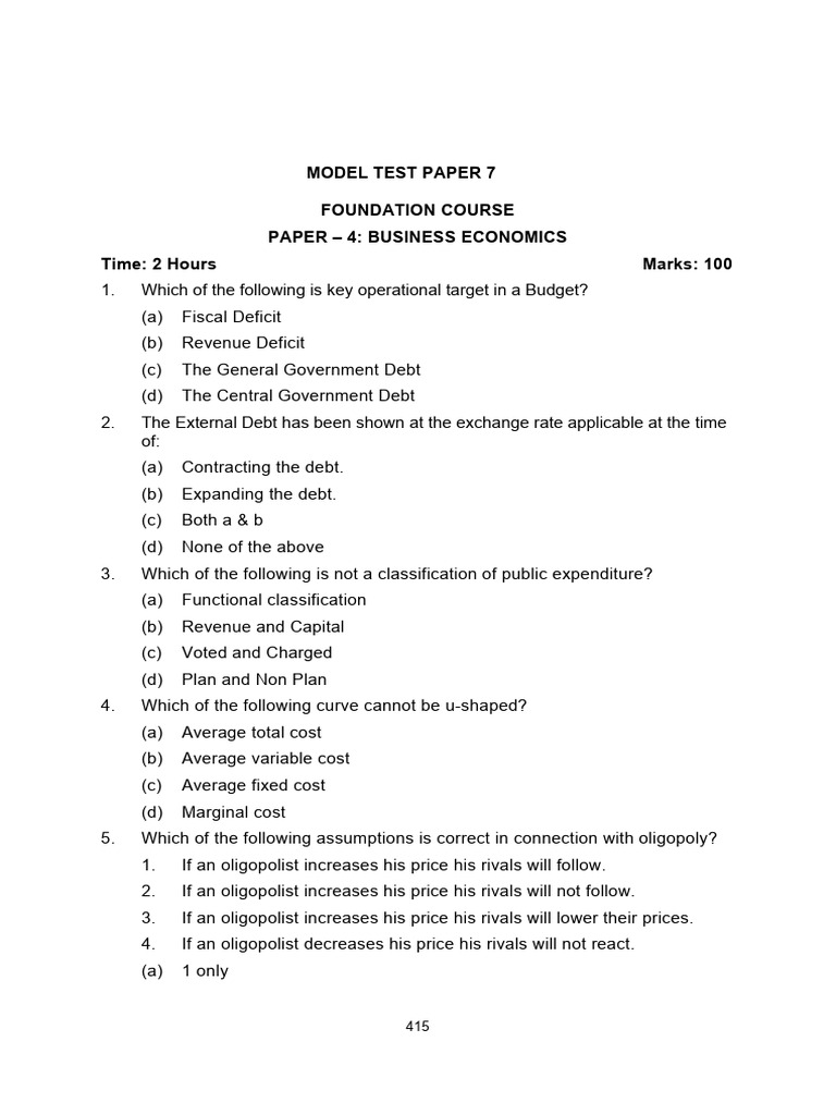Business Economics Model Test Paper 7 | PDF | Money Supply | Elasticity ...