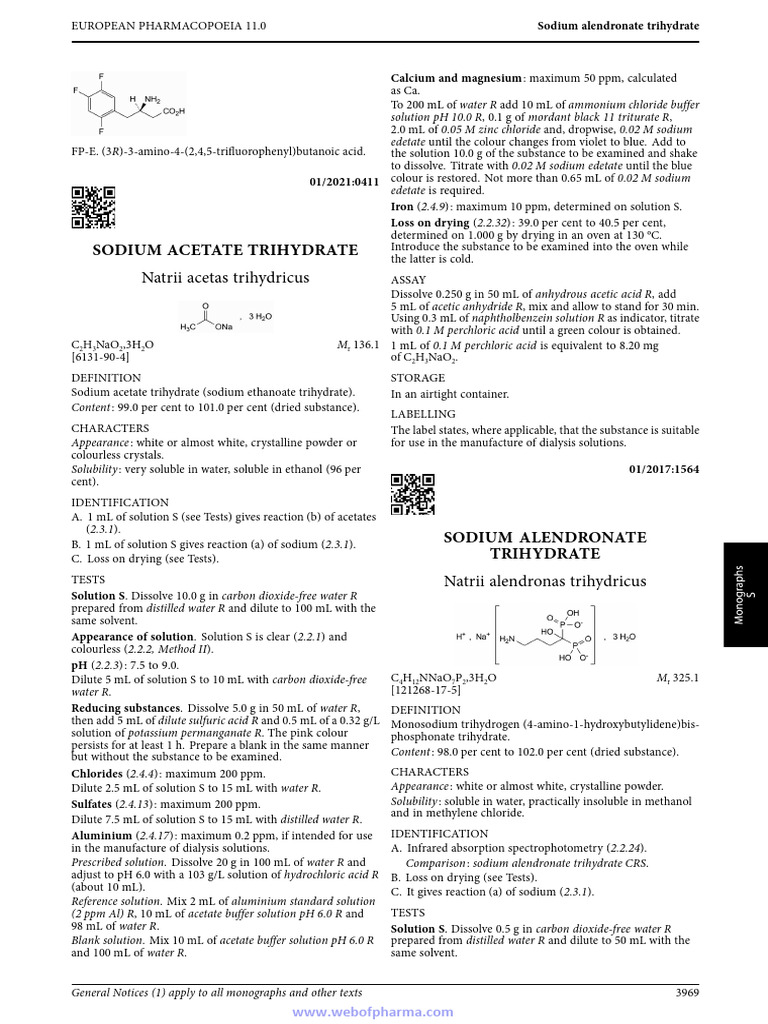 Sodium Acetate Trihydrate Monograph | PDF | Solubility | Sodium