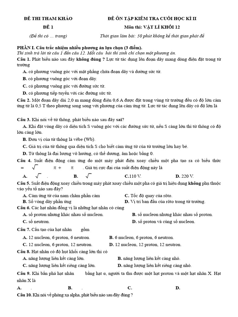 ĐỀ 1 - CK2 LÝ 12 - FORM 2025 | PDF