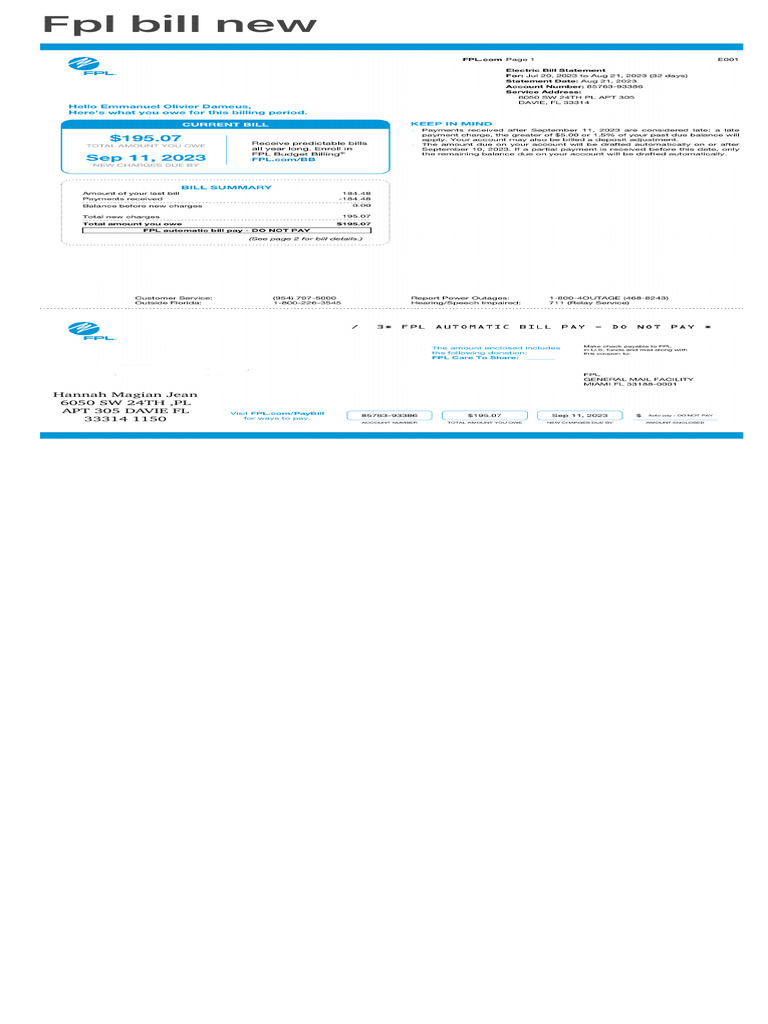 FPL Bill New | PDF