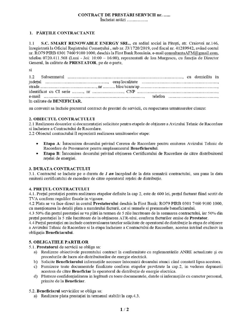 Model Contract Consultanta Beneficiar - nonAFM - 2021 | PDF