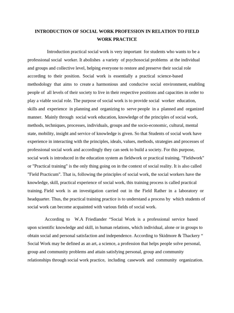 Field work Practice in Social Work | PDF | Social Work | Psychiatry