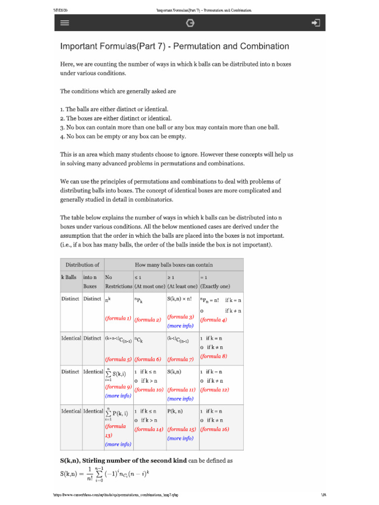 Important Formula Permutation and Combination | PDF