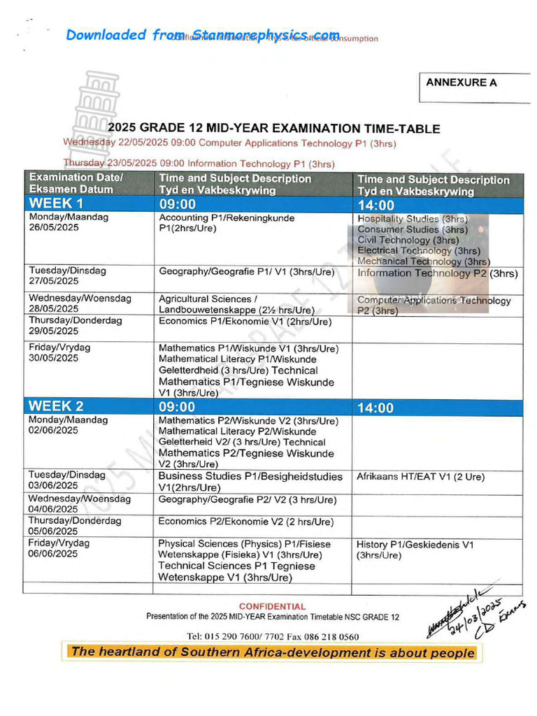 LP June Exam Grade 12 Timetable 2025 | PDF