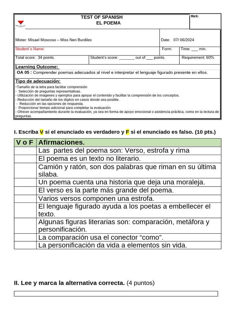 Evaluación de Comprensión de Poemas | PDF | Metáfora