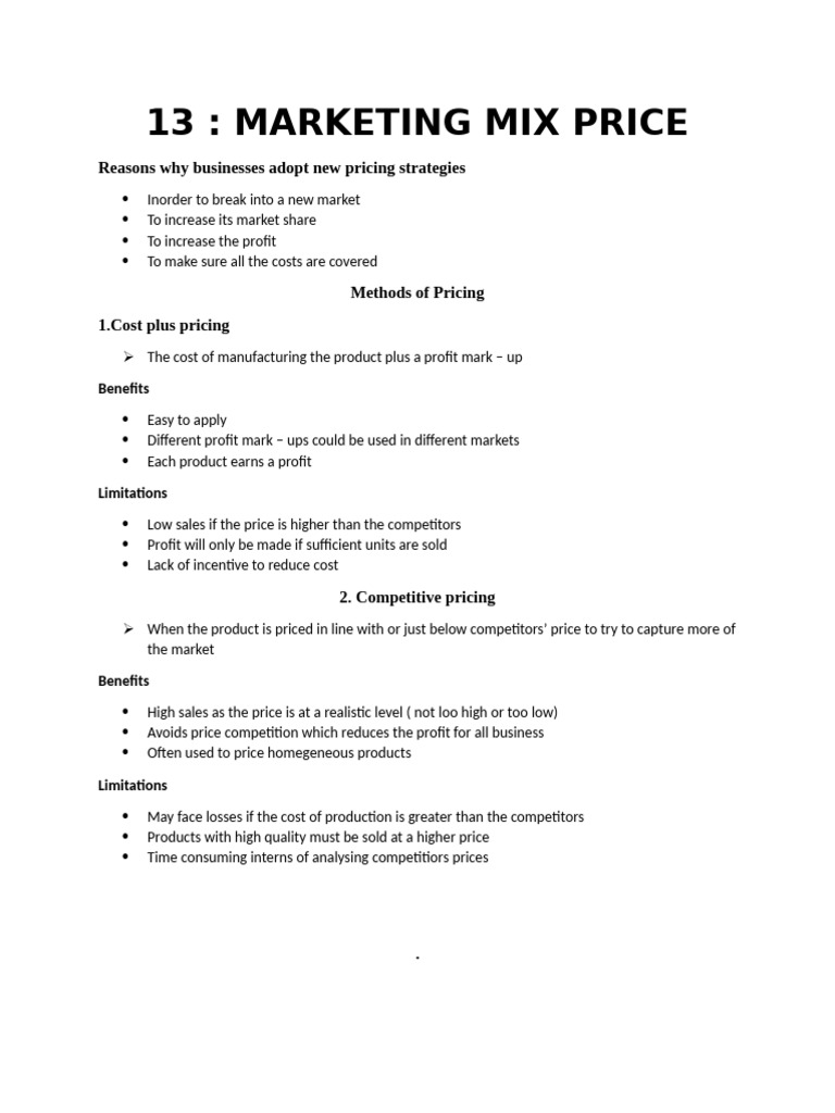 BST CHP 13 MARKETING MIX PRICE | PDF | Demand | Price Elasticity Of Demand