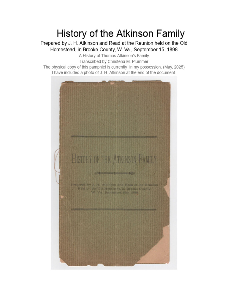 Atkinson Family History Overview | PDF