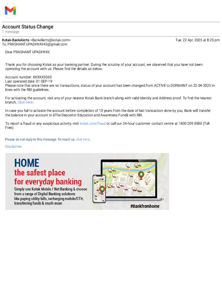 Reactivating Your Kotak Bank Account | PDF