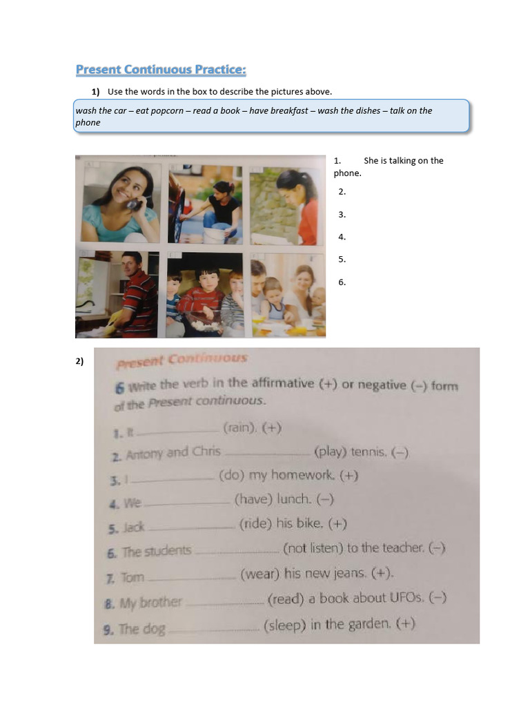 Present Continuous Practice | PDF