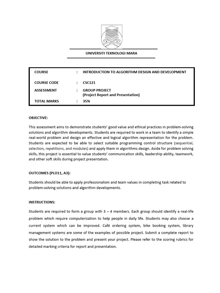 CSC121_Group Project Guidelines | PDF | Algorithms