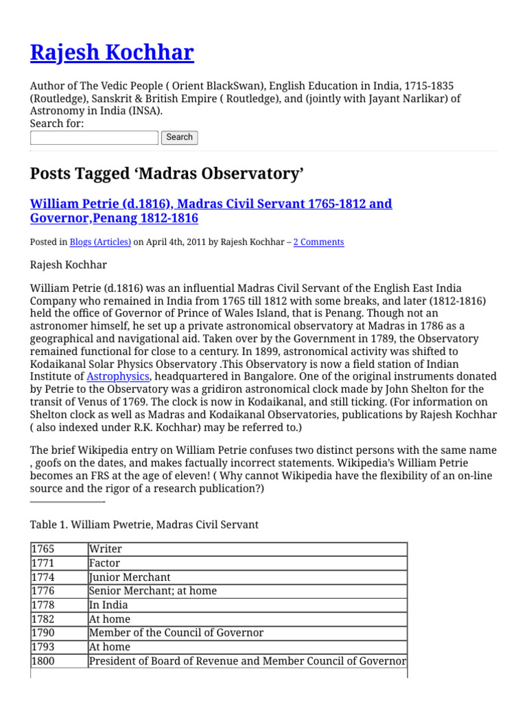 Madras Observatory Rajesh Kochhar | PDF | Eclipse | Astronomy