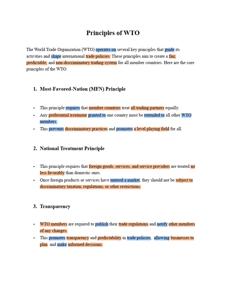 Principles of WTO | PDF