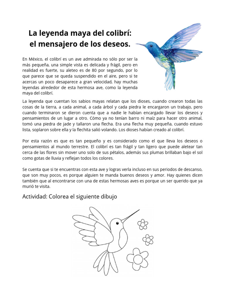 Leyenda maya del colibrí mensajero | PDF