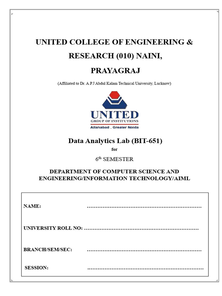 Data Analytics Lab Manual for CSE 6th Sem | PDF