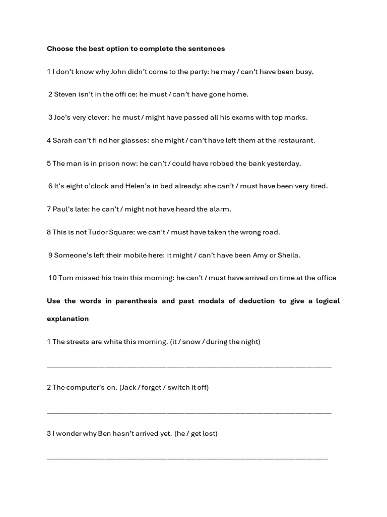 Past Modals of Deduction | PDF