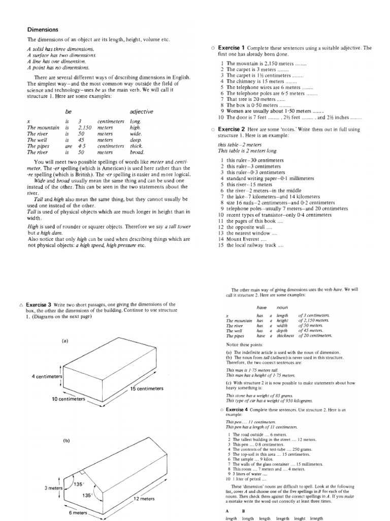 01 Dimensions worksheet | PDF