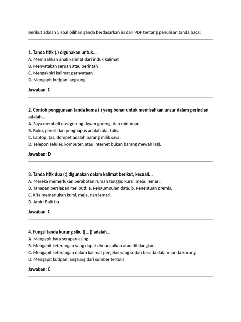Soal Pilihan Ganda Tanda Baca | PDF