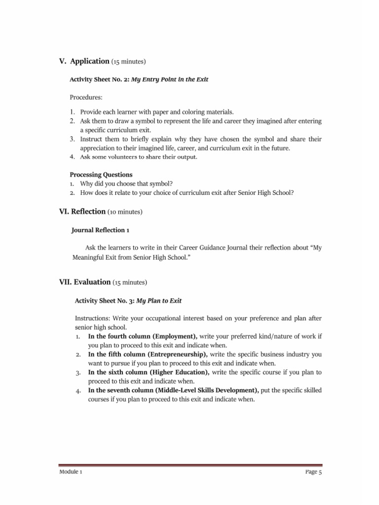 CGAP G12 MODULE 1 Entering The Exits ACTIVITY | PDF