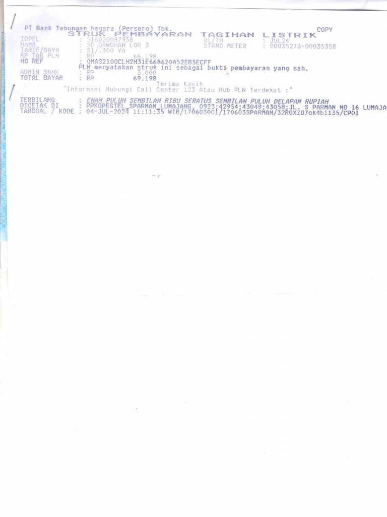 Konfirmasi PLN Dan Bukti Bayar Listrik Bulan Juli | PDF
