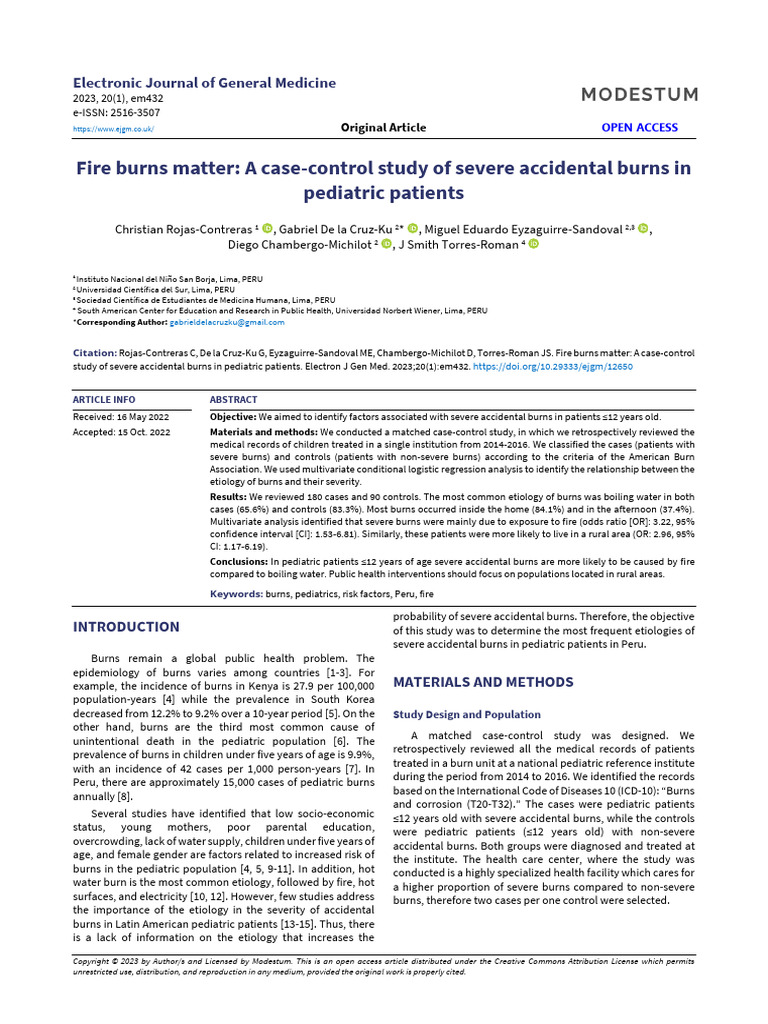 Fire Burns Matter A Case Control Study of Severe Accidental Burns in ...