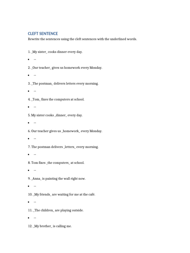 Cleft Sentences Exercise | PDF