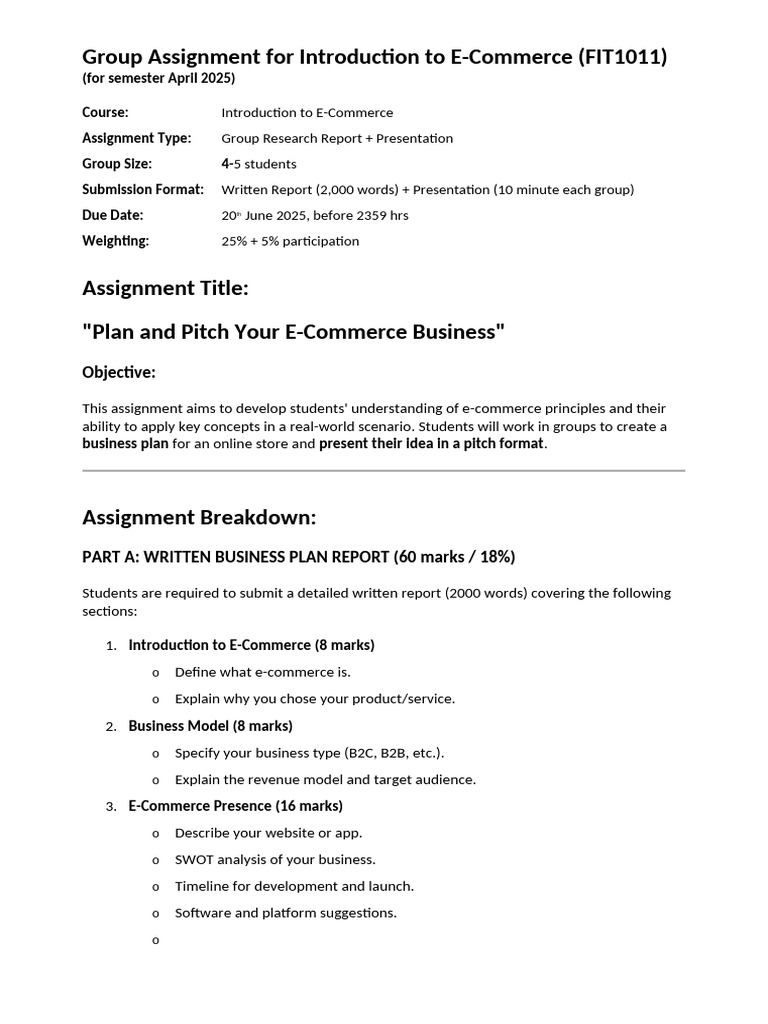 Group Assignment For Introduction To EComm | PDF | Marketing | E Commerce