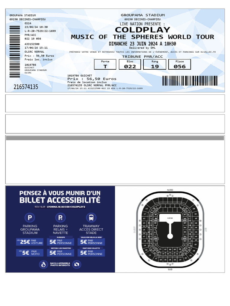 Billet Coldplay Groupama Stadium | PDF | Imprimante (Informatique)