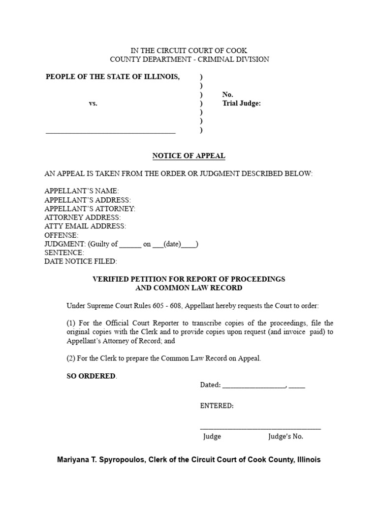 Cook County Criminal Appeal Notice | PDF