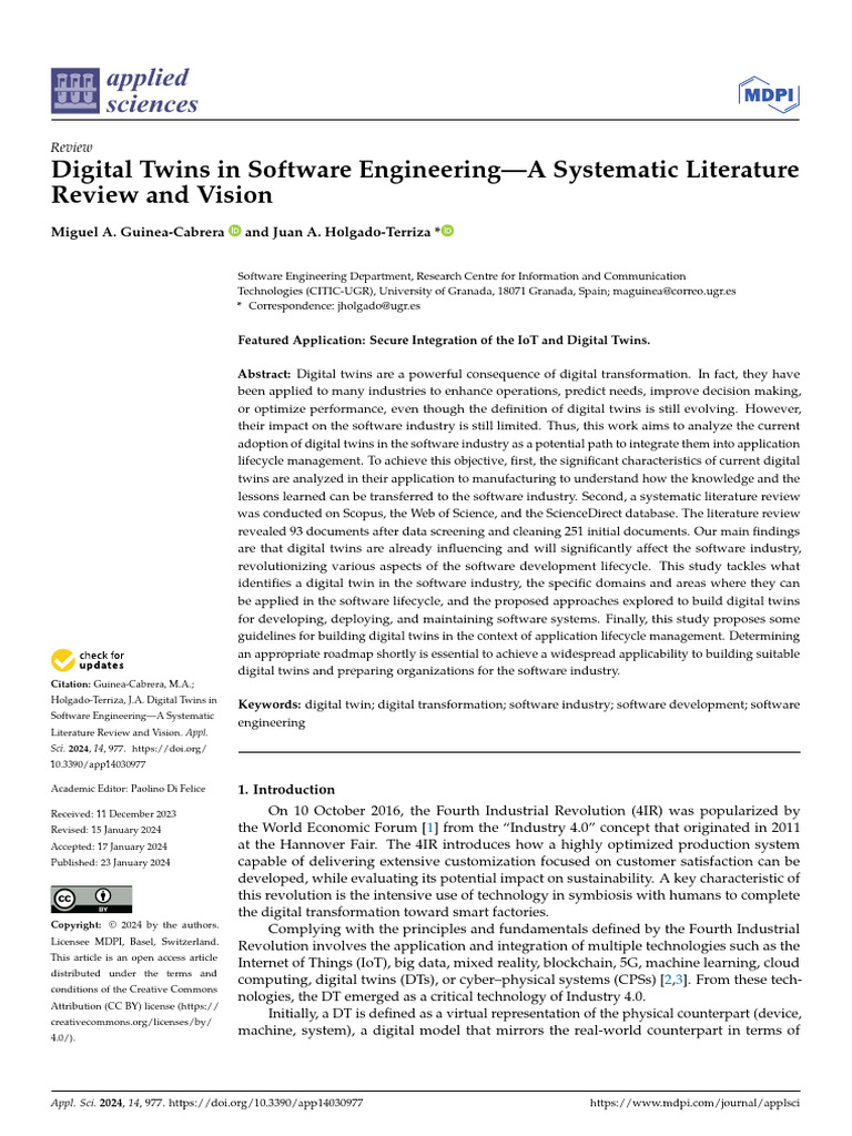 Digital Twins In Software Engineering A Systematic Pdf Product