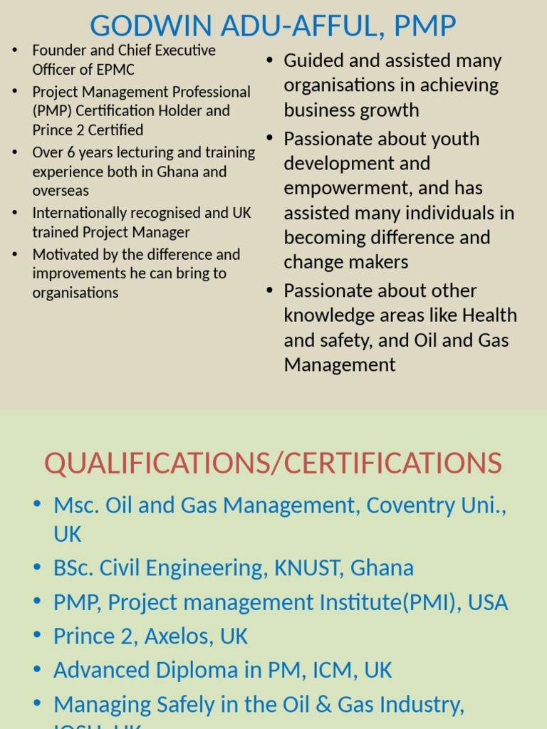 Trainer Profile Godwin Adu Afful, PMP Revised | PDF