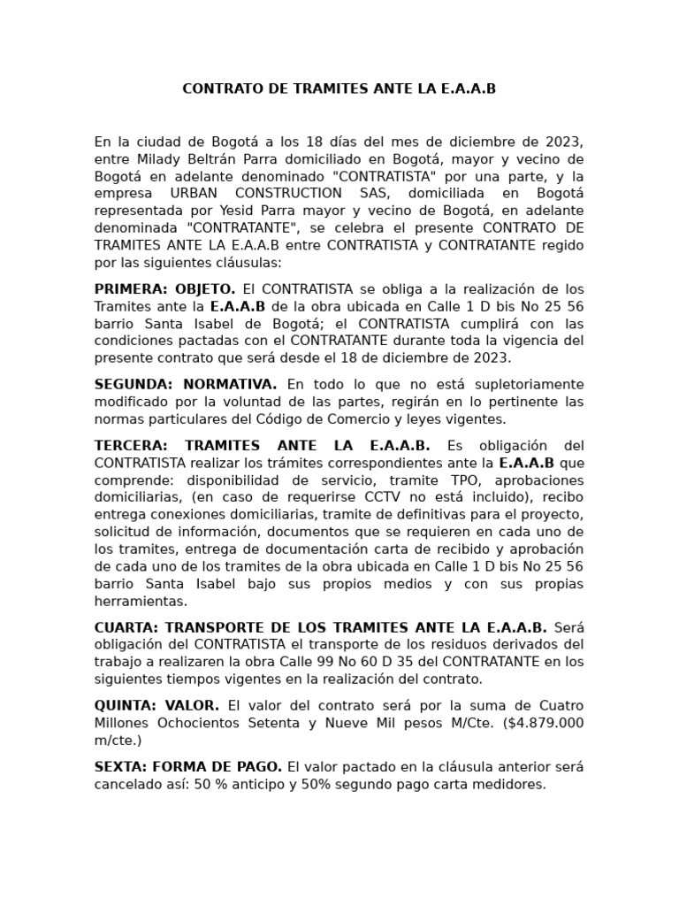 Contrato Tramites Ante La E.A.A.B | PDF | Justicia | Crimen y violencia